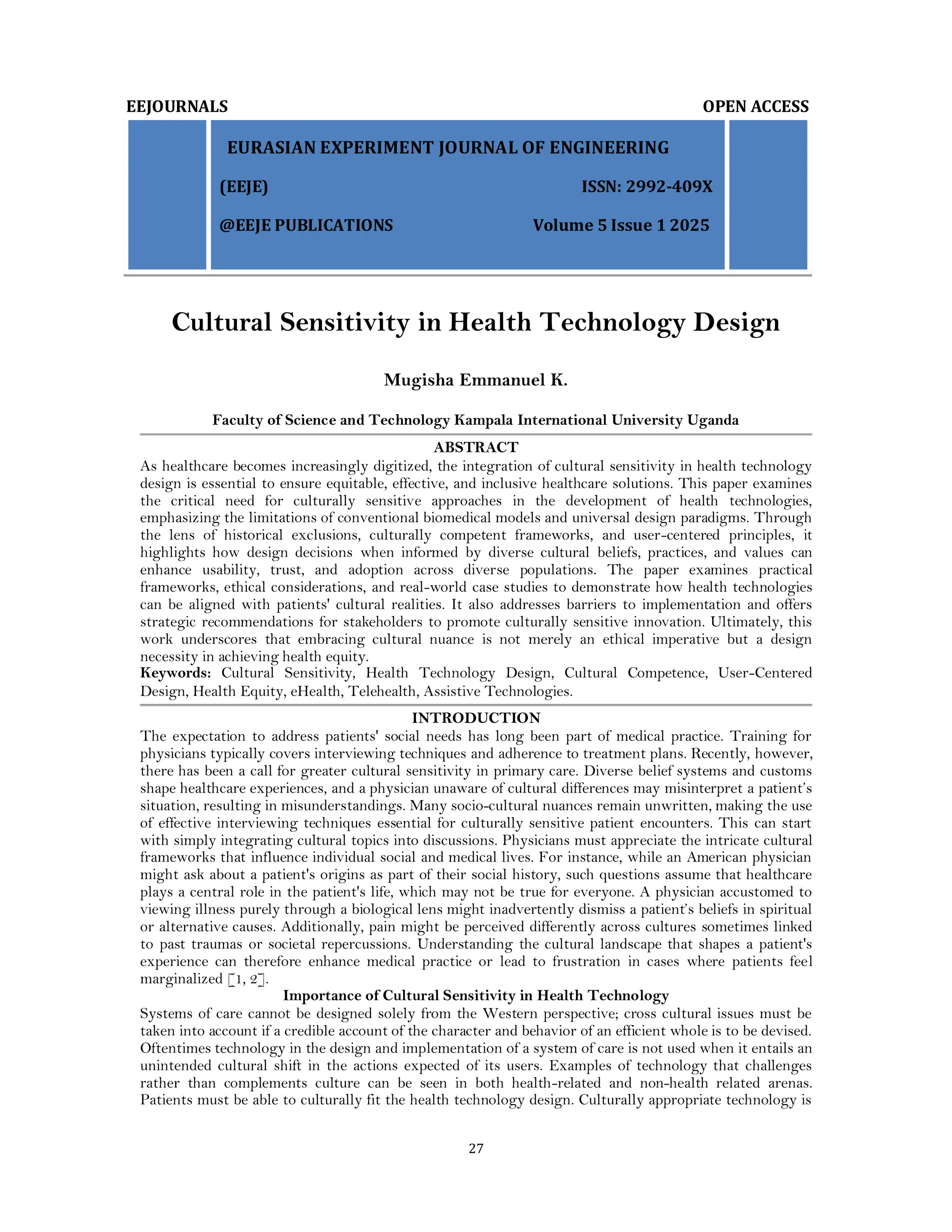Cultural Sensitivity in Health Technology Design (www.kiu.ac.ug) | PDF