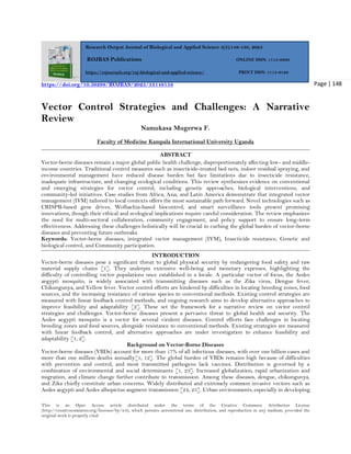 Vector Control Strategies and Challenges: A Narrative Review (www.kiu ...