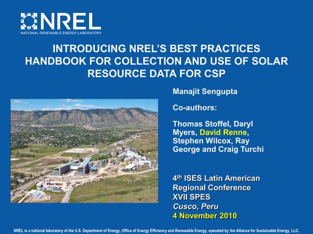 INTRODUCING NREL’S BEST PRACTICES HANDBOOK FOR COLLECTION AND USE OF SOLAR RESOURCE DATA FOR CSP ...