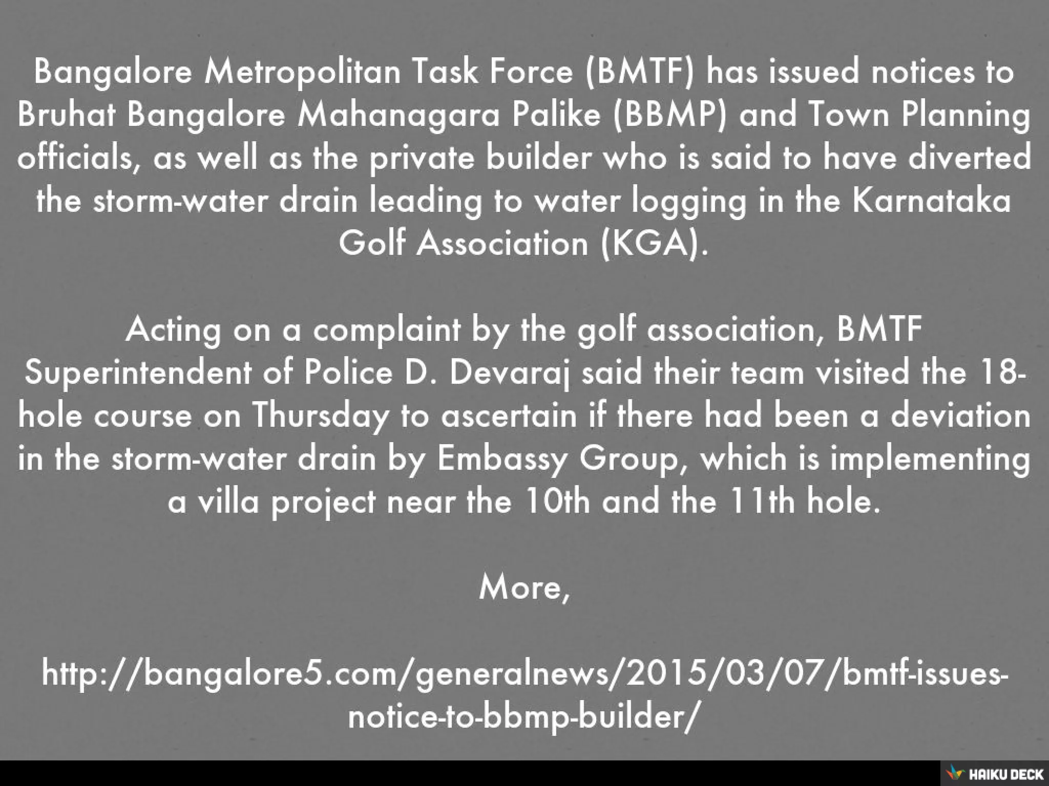 BMTF ISSUES NOTICE TO BBMP, BUILDER | PPT