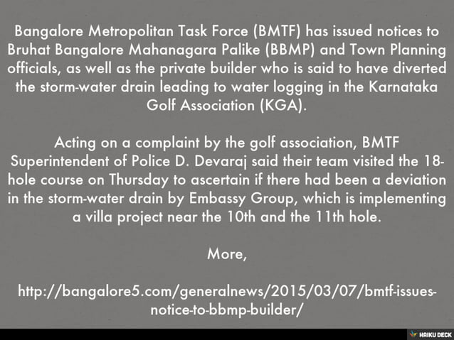 BMTF ISSUES NOTICE TO BBMP, BUILDER | PPT