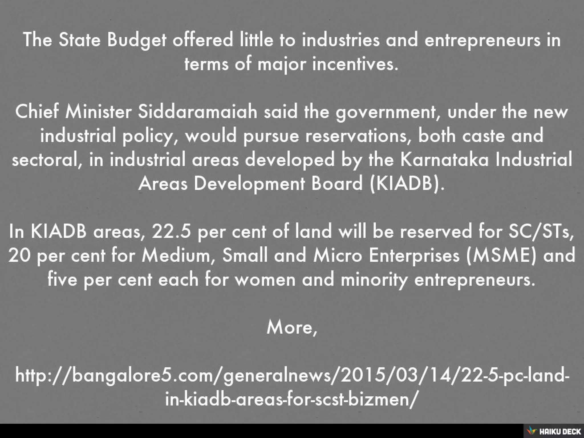 22.5 PC LAND IN KIADB AREAS FOR SC/ST BIZMEN | PDF
