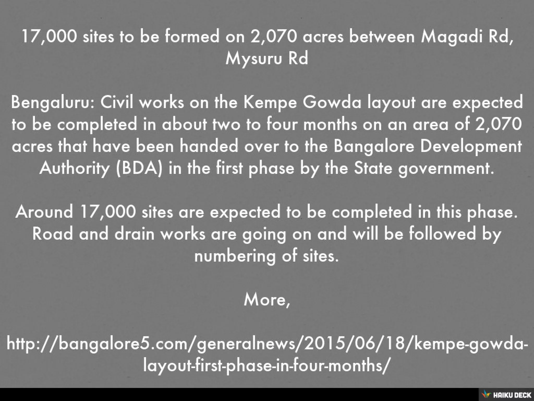 KEMPE GOWDA LAYOUT FIRST PHASE IN FOUR MONTHS | PDF