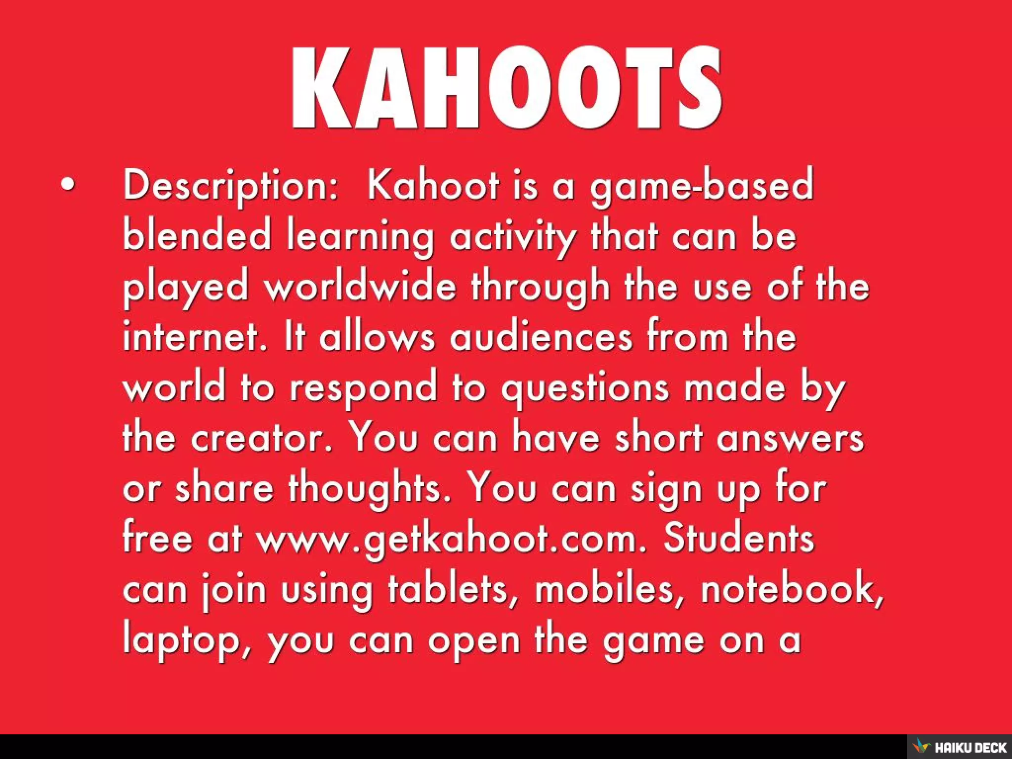 Kahoot- A Game to Enhance Instruction and Learning | PPT