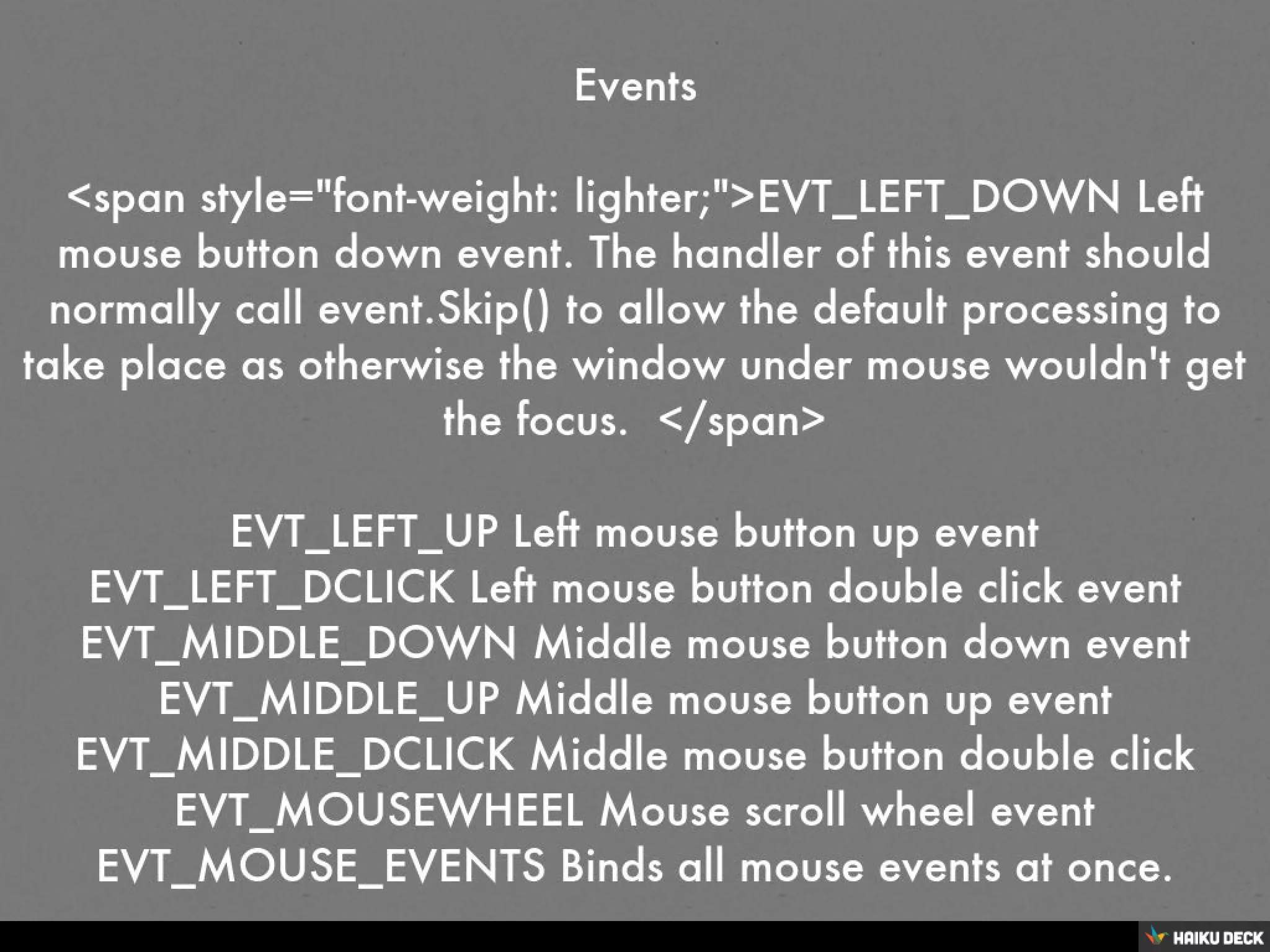keyboard and mouse events | PPT