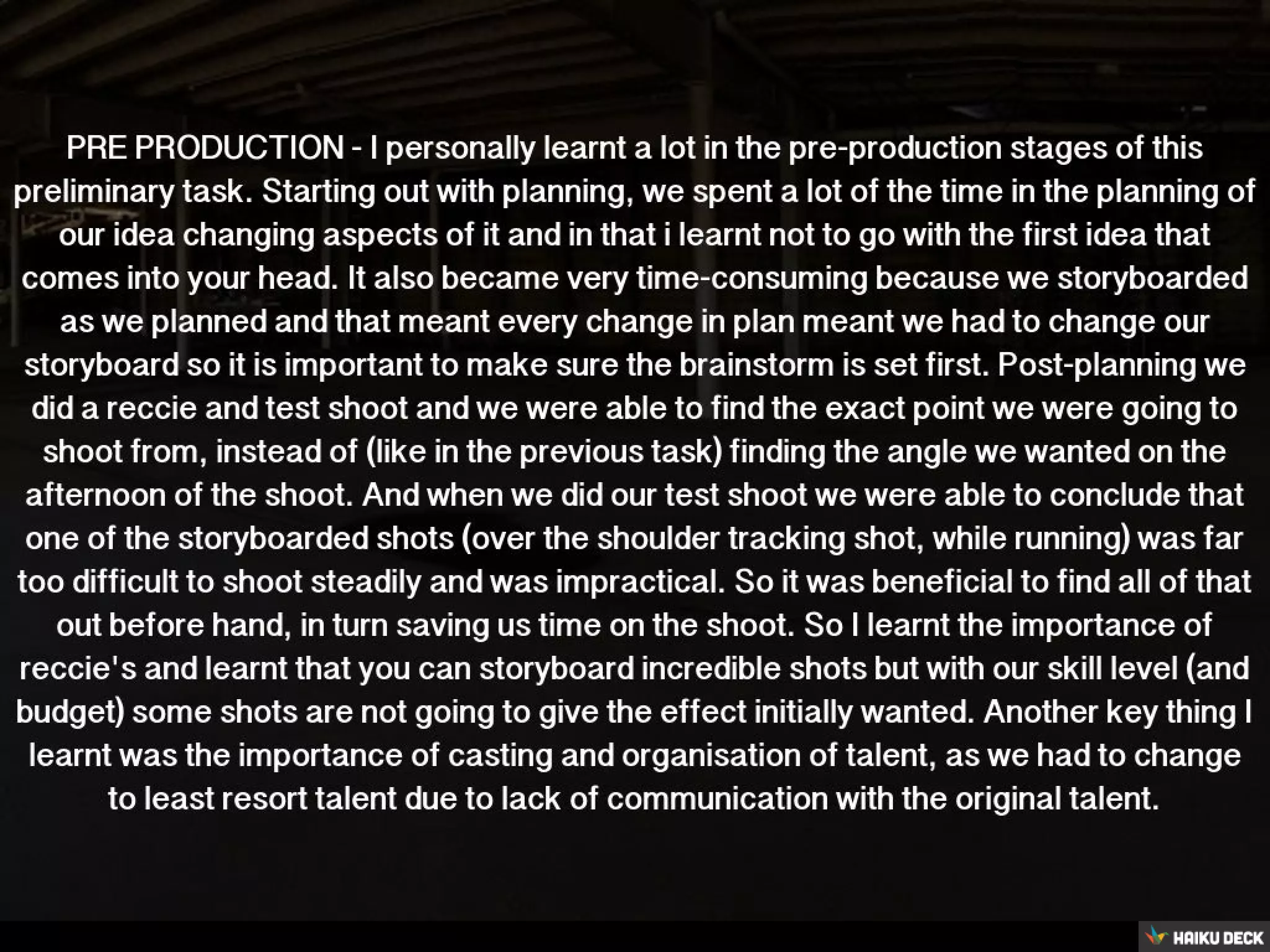 HOW DID YOUR PRODUCTION SKILLS DEVELOP THROUGHOUT H | PPT