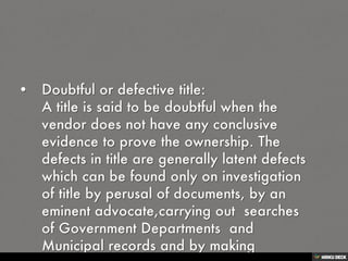 DEFECT IN PROPERTY IS DIFFERENT FROM DEFECT IN TITLE | PDF