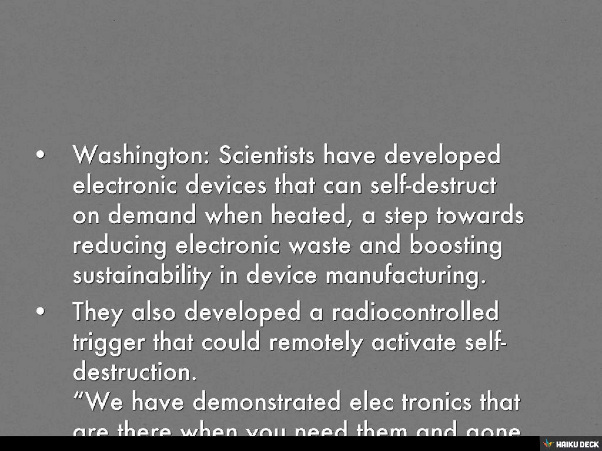 USE AND THROW - SELF-DESTRUCTING DEVICES TO HELP REDUCE E-WASTE | PPT