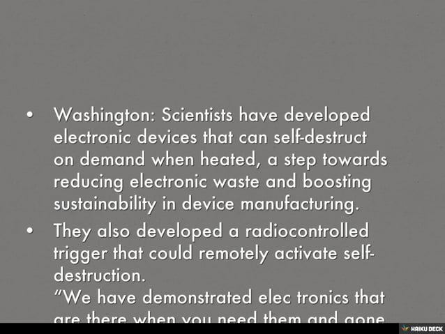 USE AND THROW - SELF-DESTRUCTING DEVICES TO HELP REDUCE E-WASTE | PPT