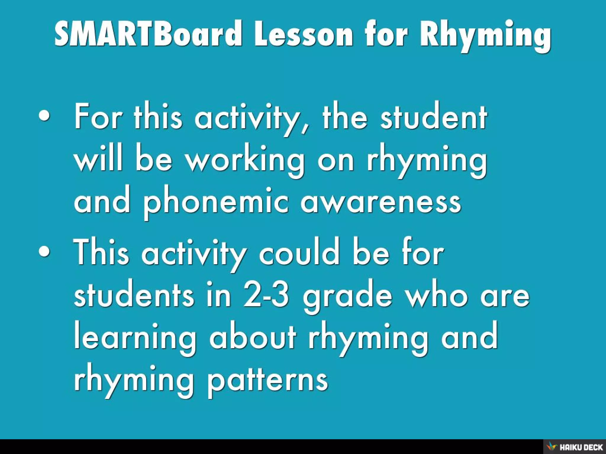 SMARTBoard Lesson for Rhyming | PDF
