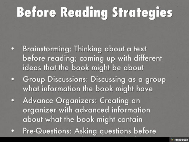 Before Reading Strategies Before Reading Strategies