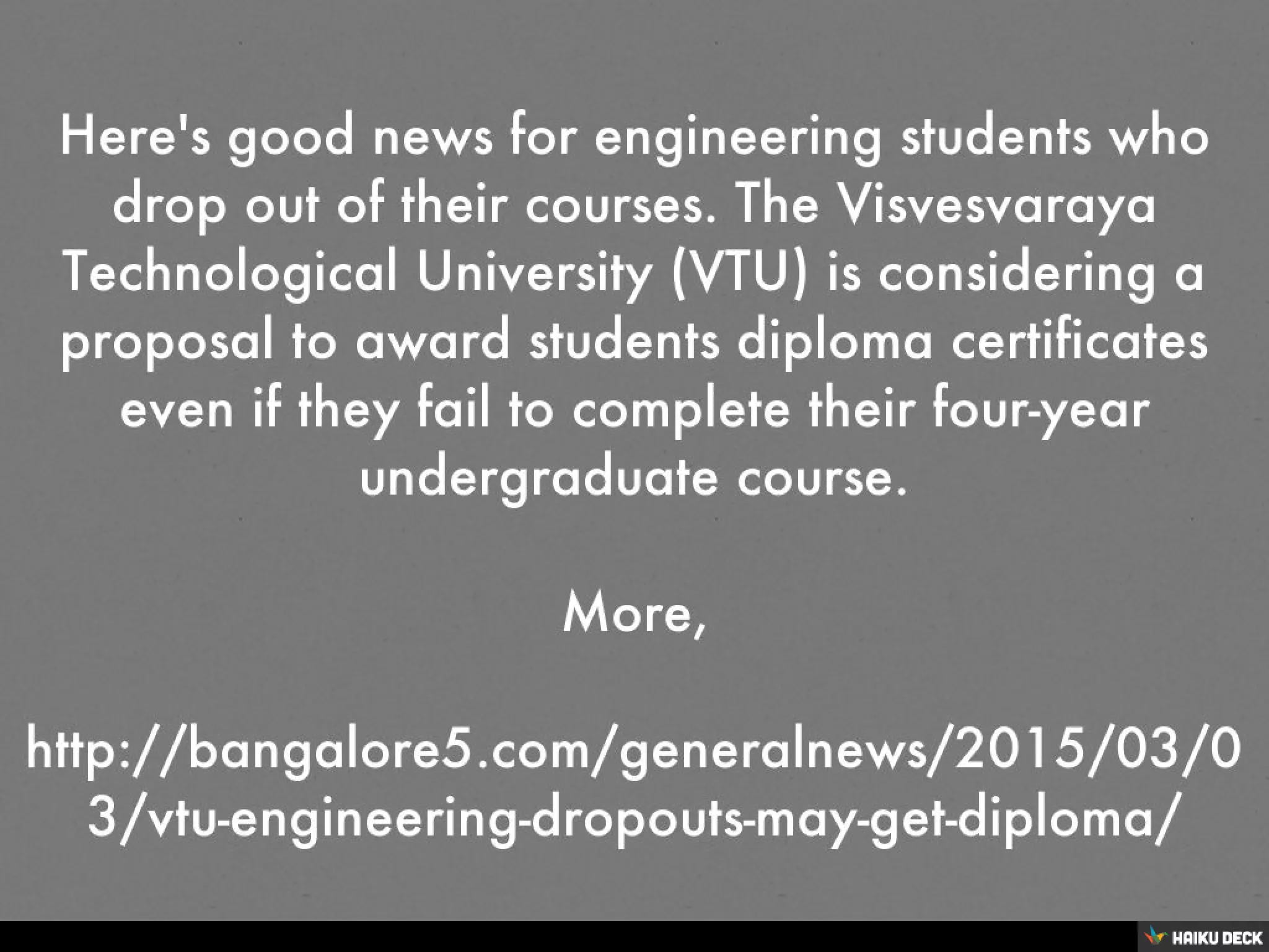 VTU ENGINEERING DROPOUTS MAY GET DIPLOMA | PDF