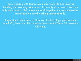 16 QUESTIONS FOR BUILDING A HIGH PERFORMANCE TEAM | PDF