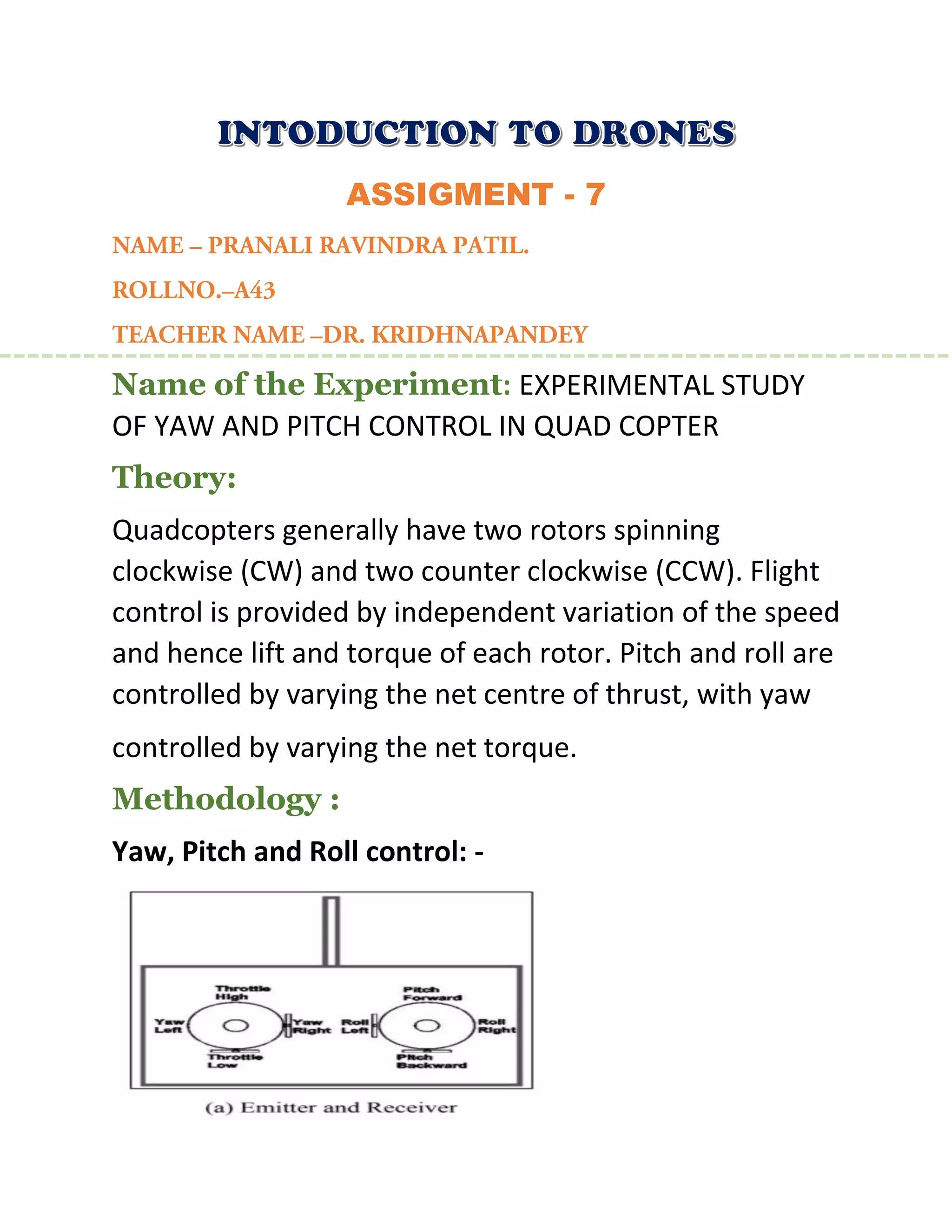 study of yaw and pitch control in quad copter | PDF