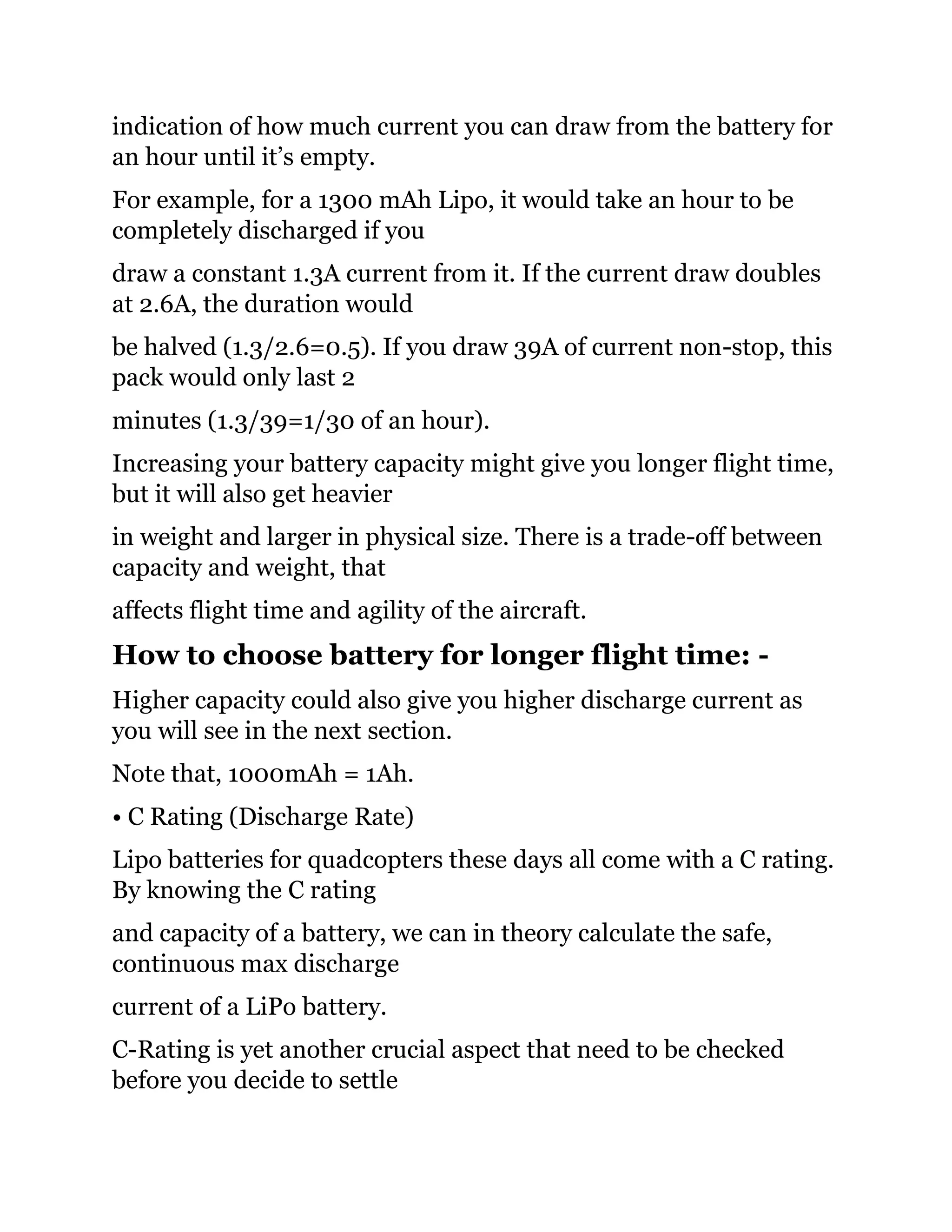 study of MAH battery capacity with flight time calculation and battery ...