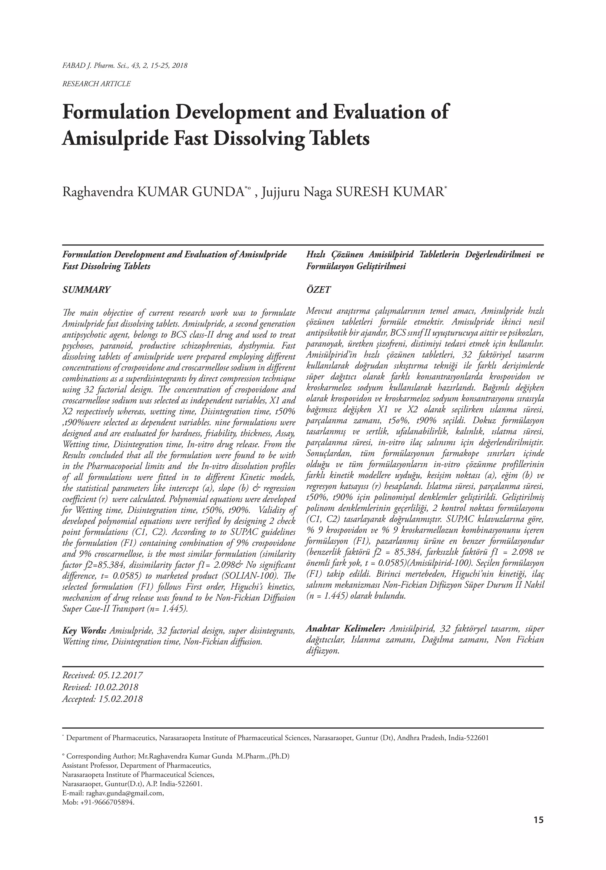 Formulation Development and Evaluation of Amisulpride Fast Dissolving ...