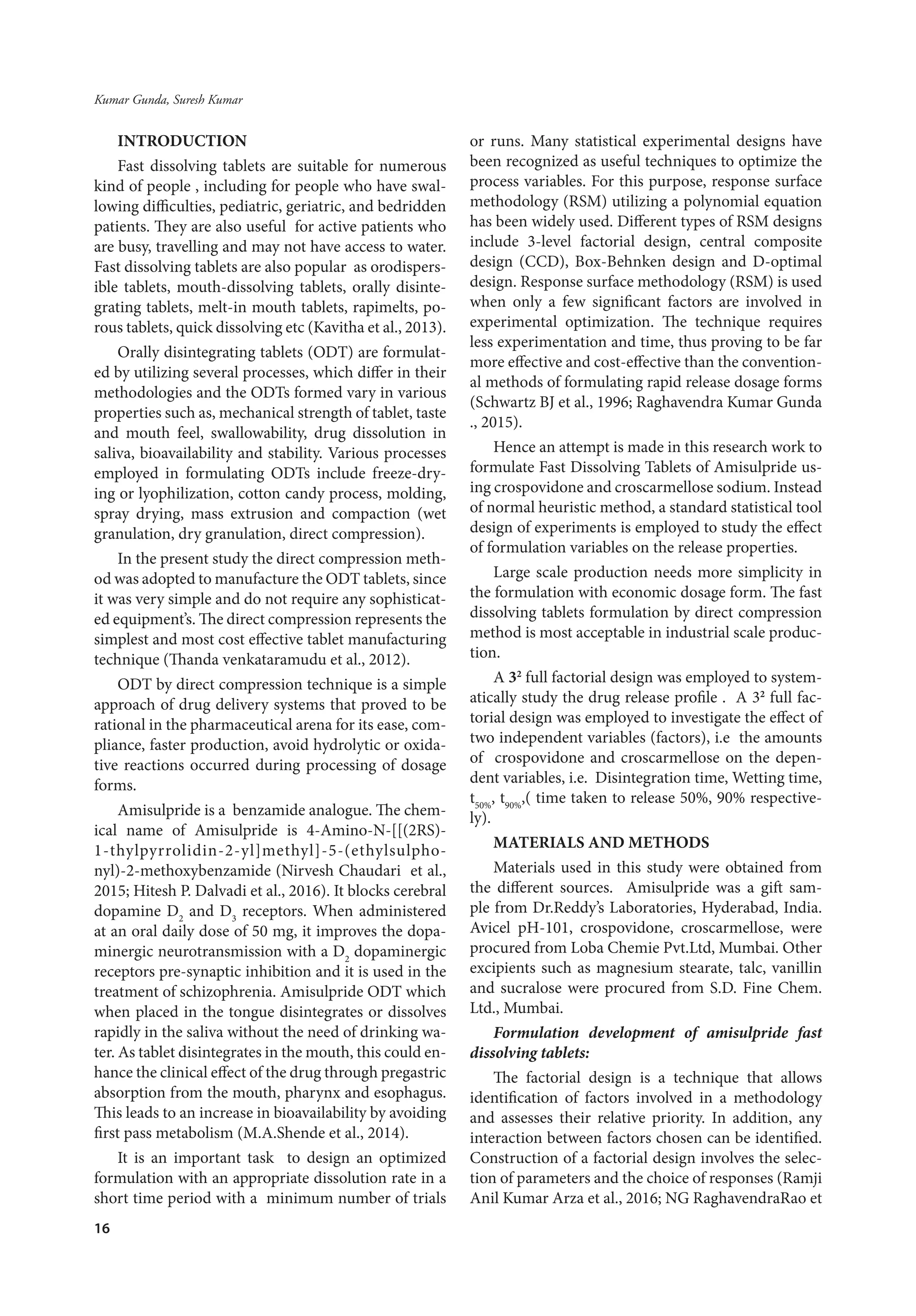 Formulation Development and Evaluation of Amisulpride Fast Dissolving Tablets | PDF