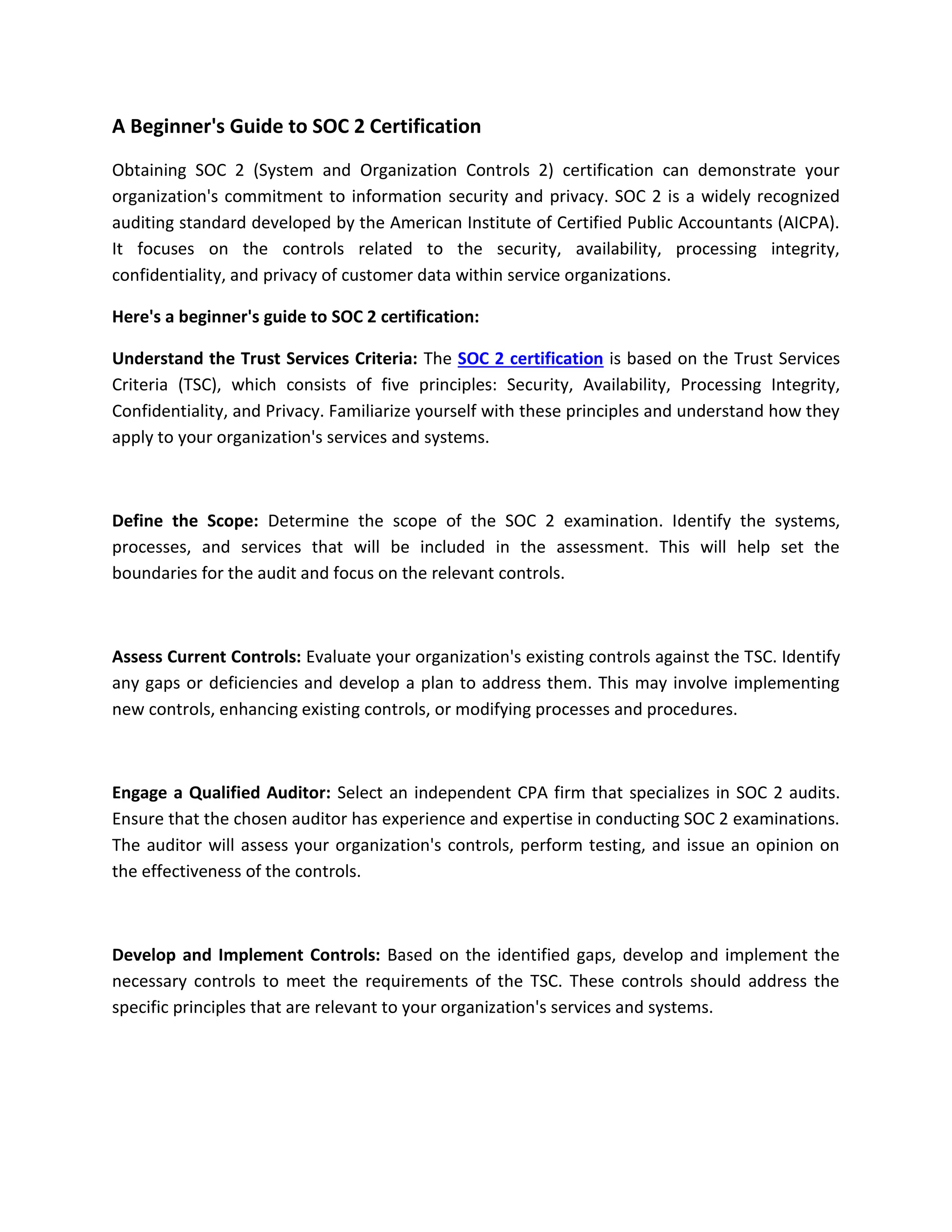 A Beginner's Guide to SOC 2 Certification | PDF