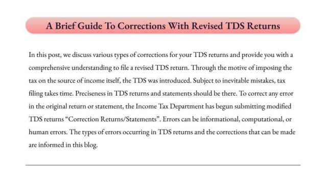 A Comprehensive Guide to Revised TDS Returns with Corrections | PPT