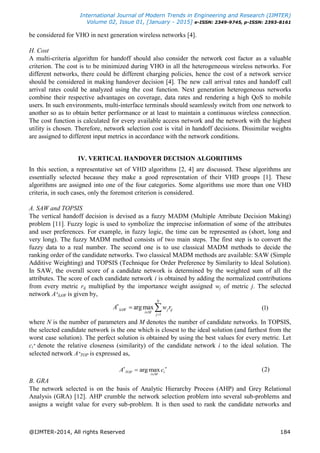 A Comparative Analysis of Vertical Handover Decision Process Algorithms for Next Generation ...