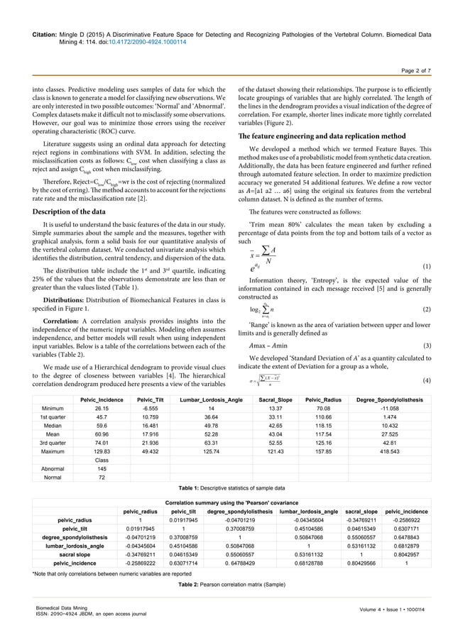 A Discriminative Feature Space For Detecting And Recognizing Pathologies Of The Vertebral Column