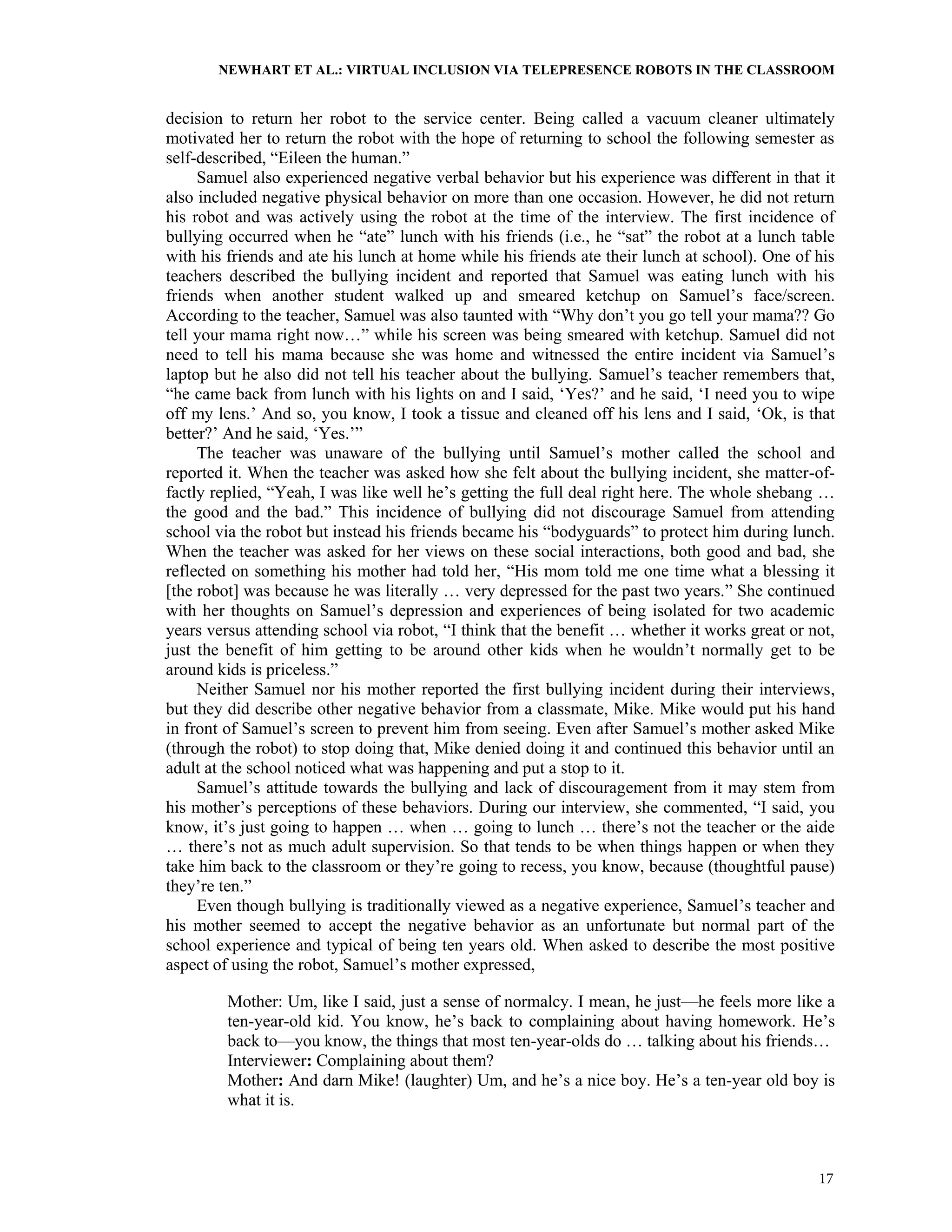 Virtual Inclusion via Telepresence Robots in the Classroom | PDF