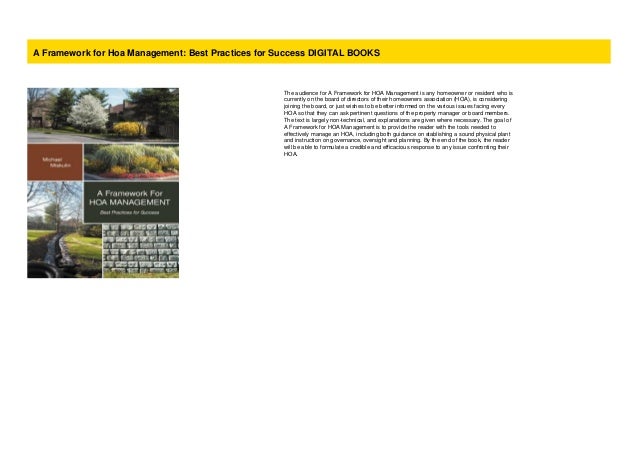 A Framework for Hoa Management: Best Practices for Success DIGITAL BOOKS