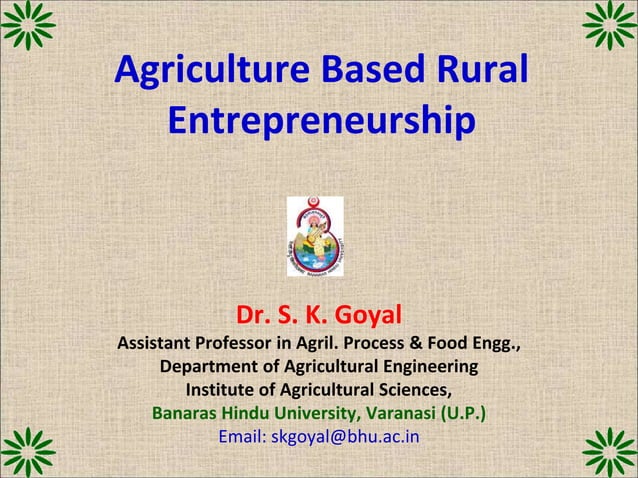 Agriculture Based Rural Entrepreneurship | PPT
