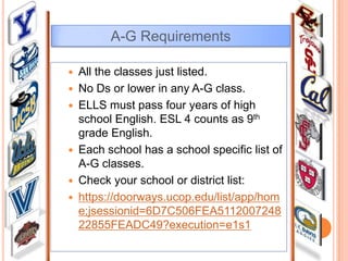 From A to G- Intro to A-G High School Graduation Requirements | PPTX