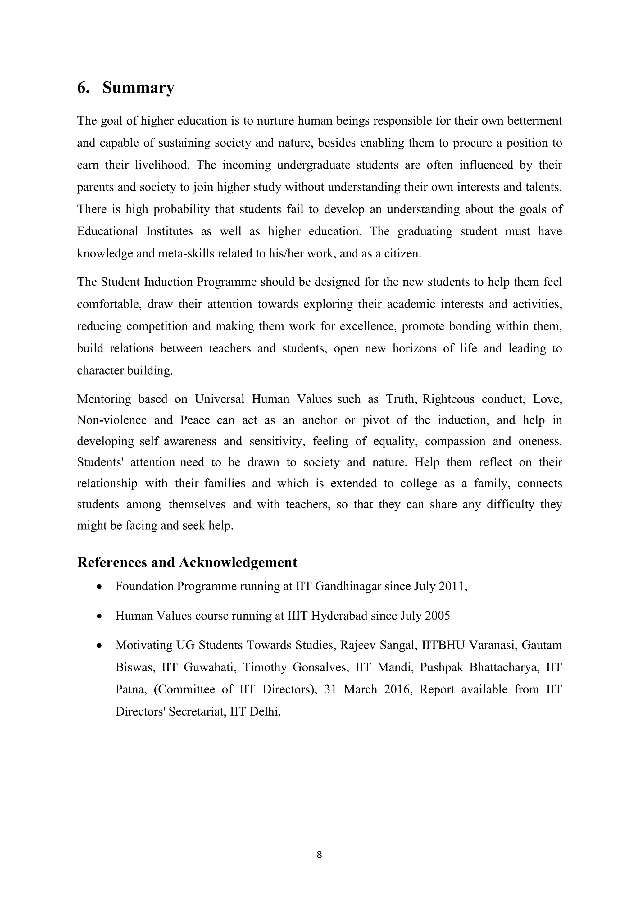 A guide to student induction programme by ugc | PDF