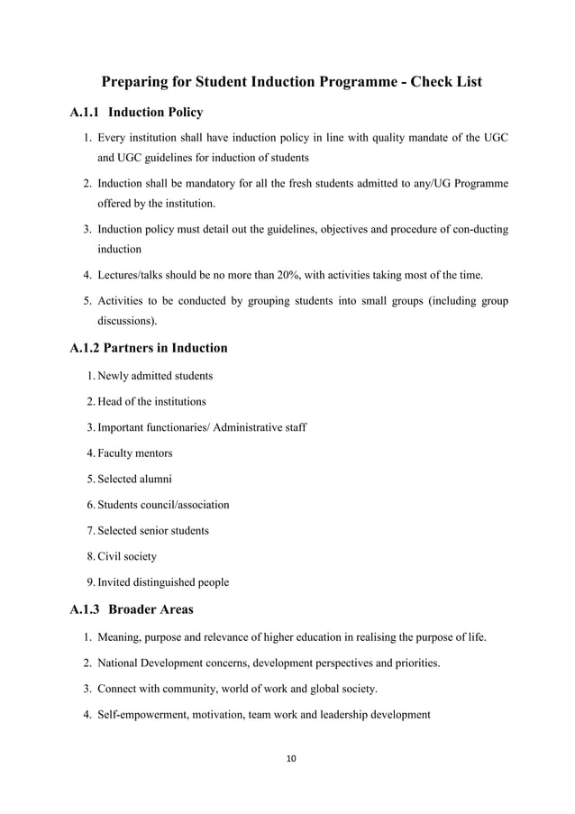 A guide to student induction programme by ugc | PDF