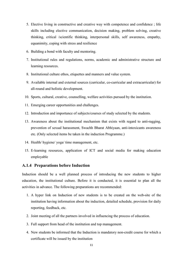 A guide to student induction programme by ugc | PDF