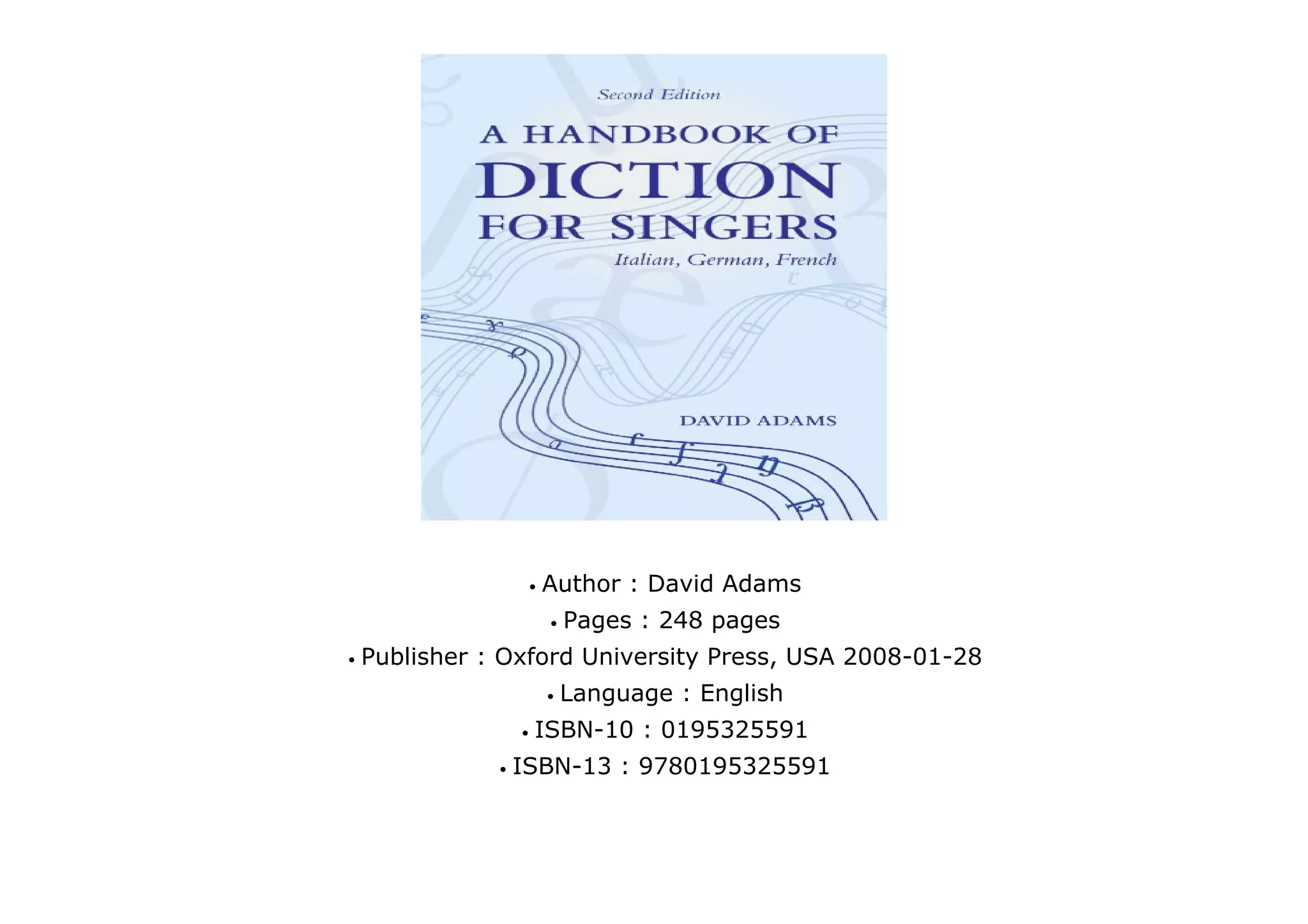 A Handbook of Diction for Singers: Italian, German, French Complete | PDF