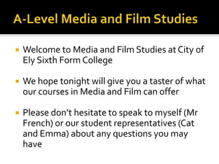 A Level Media And Film Studies | PPTX