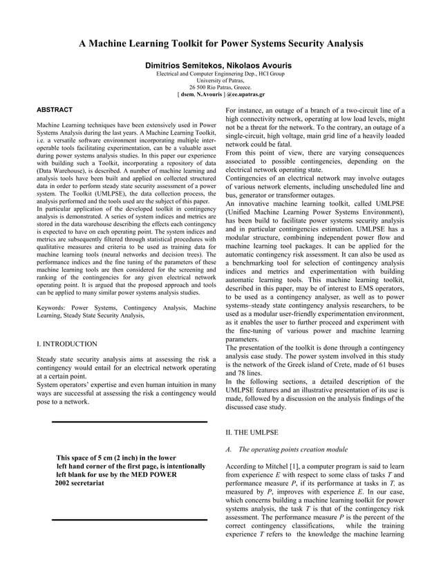 A Machine Learning Toolkit for Power Systems Security Analysis | PDF