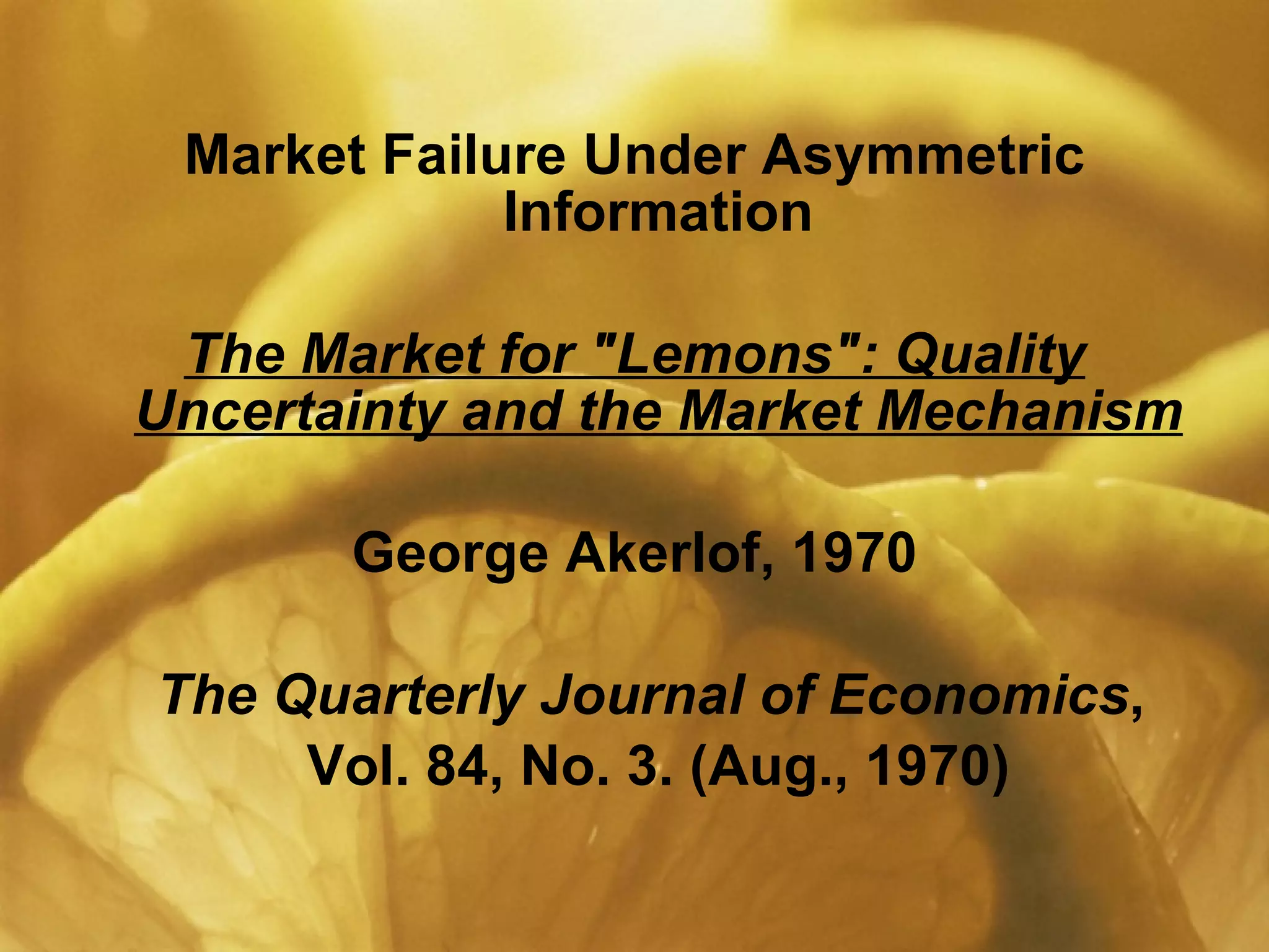 A Market For Lemons | PPS