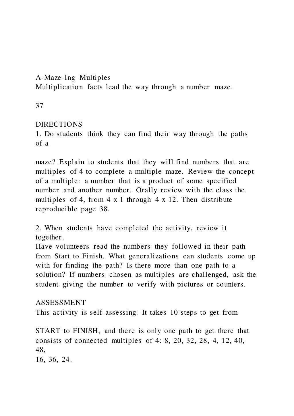 A-Maze-Ing MultiplesMultiplication facts lead the way throug | DOCX