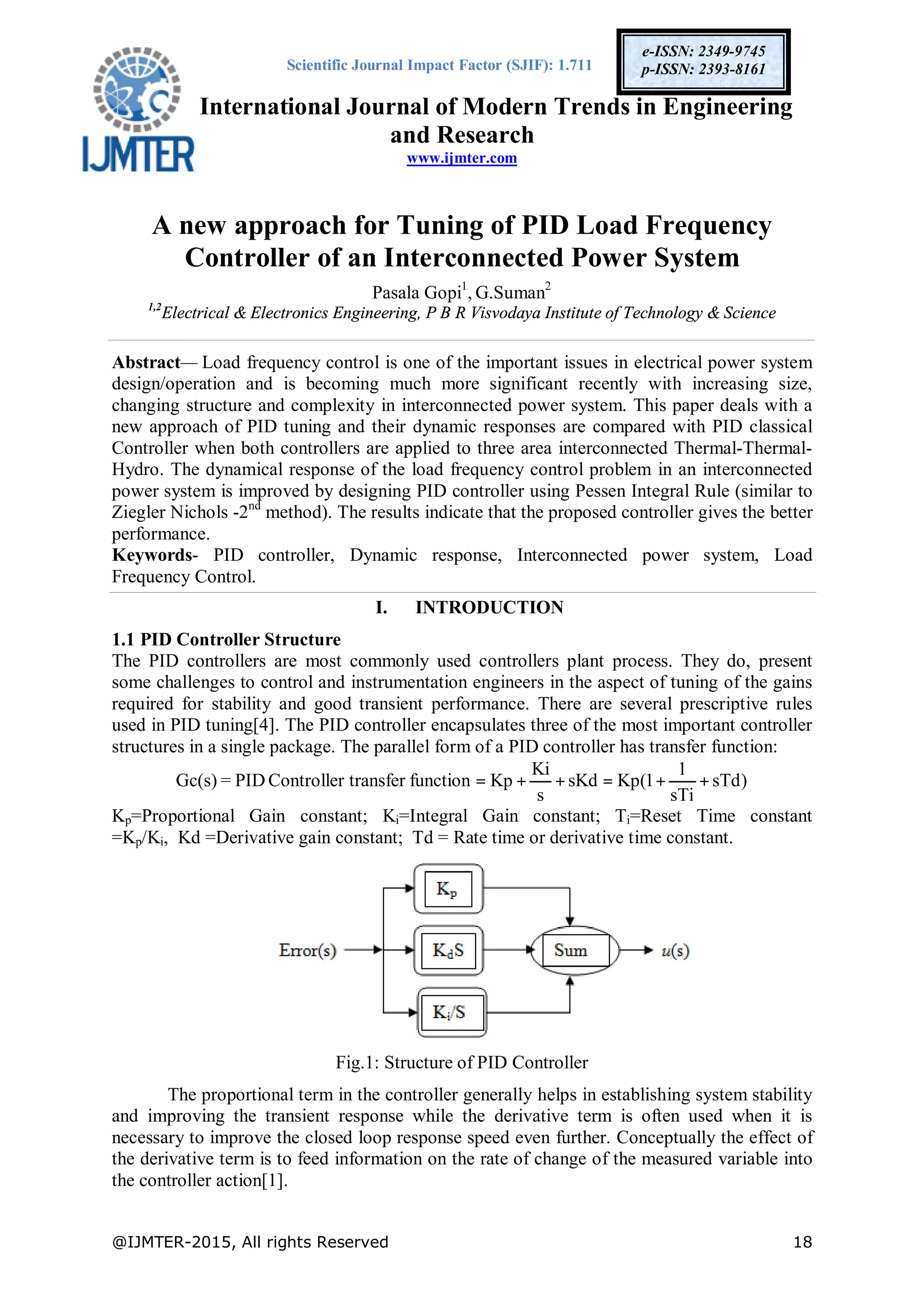 A New Approach For Tuning Of Pid Load Frequency Controller Of An