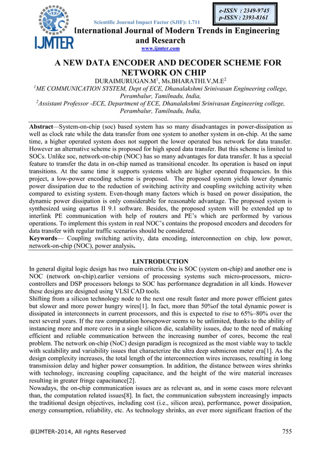 A NEW DATA ENCODER AND DECODER SCHEME FOR NETWORK ON CHIP | PDF ...