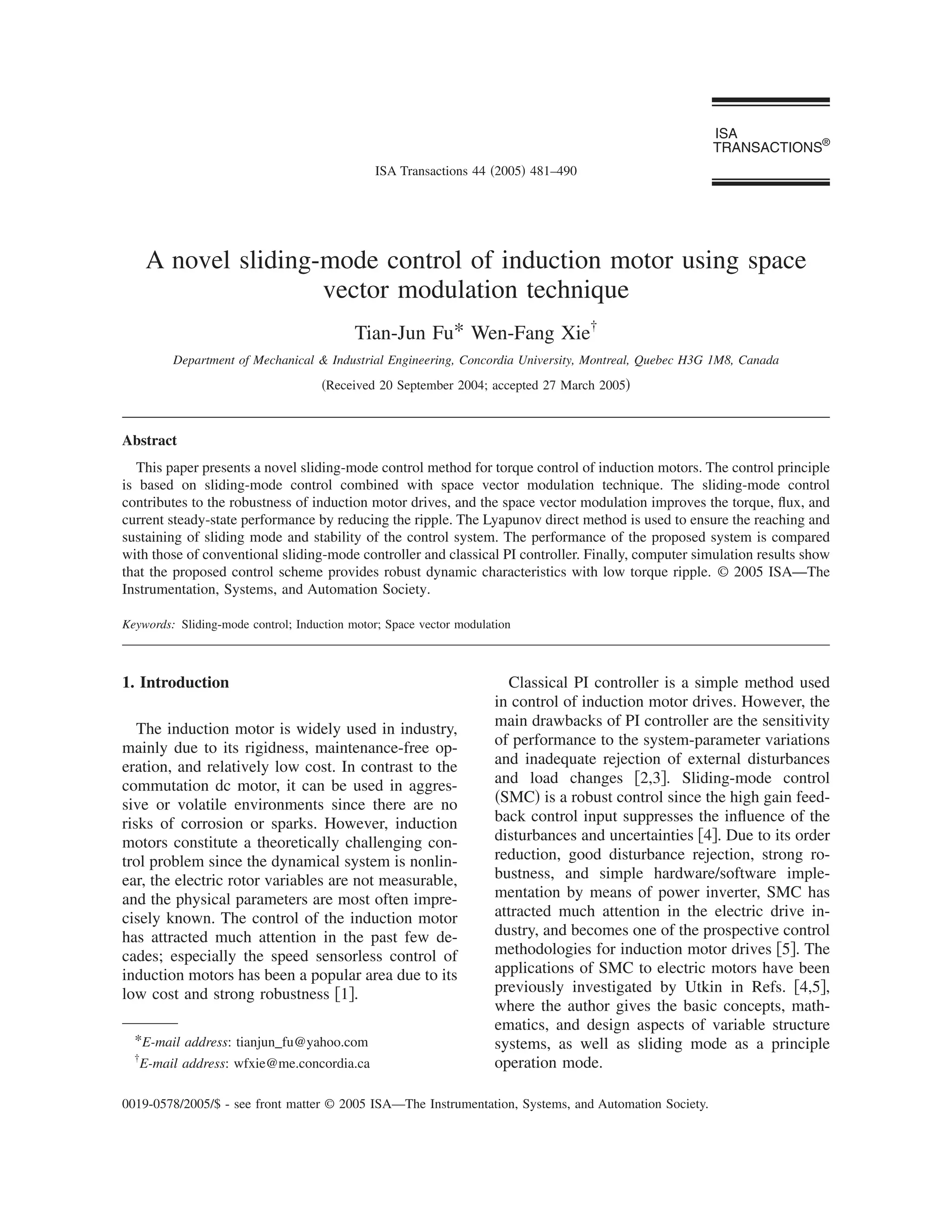 A Novel Sliding Mode Control Of Induction Motor Using Space Vector