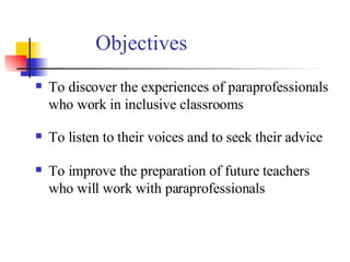A Peek into What Paraprofessionals Do in Inclusive Classrooms | PPT