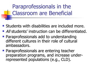 A Peek into What Paraprofessionals Do in Inclusive Classrooms | PPT