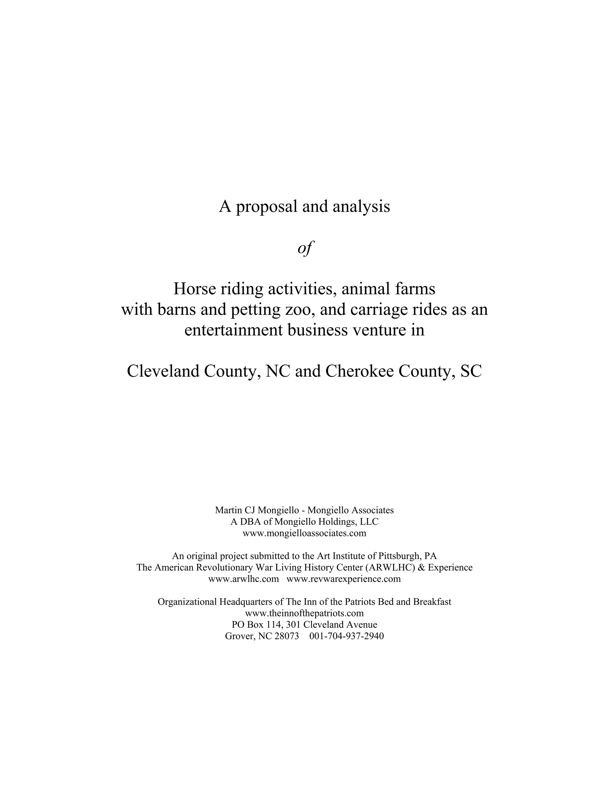 A Proposal And Analysis Of Horse And Farm Operations As A Venture ...