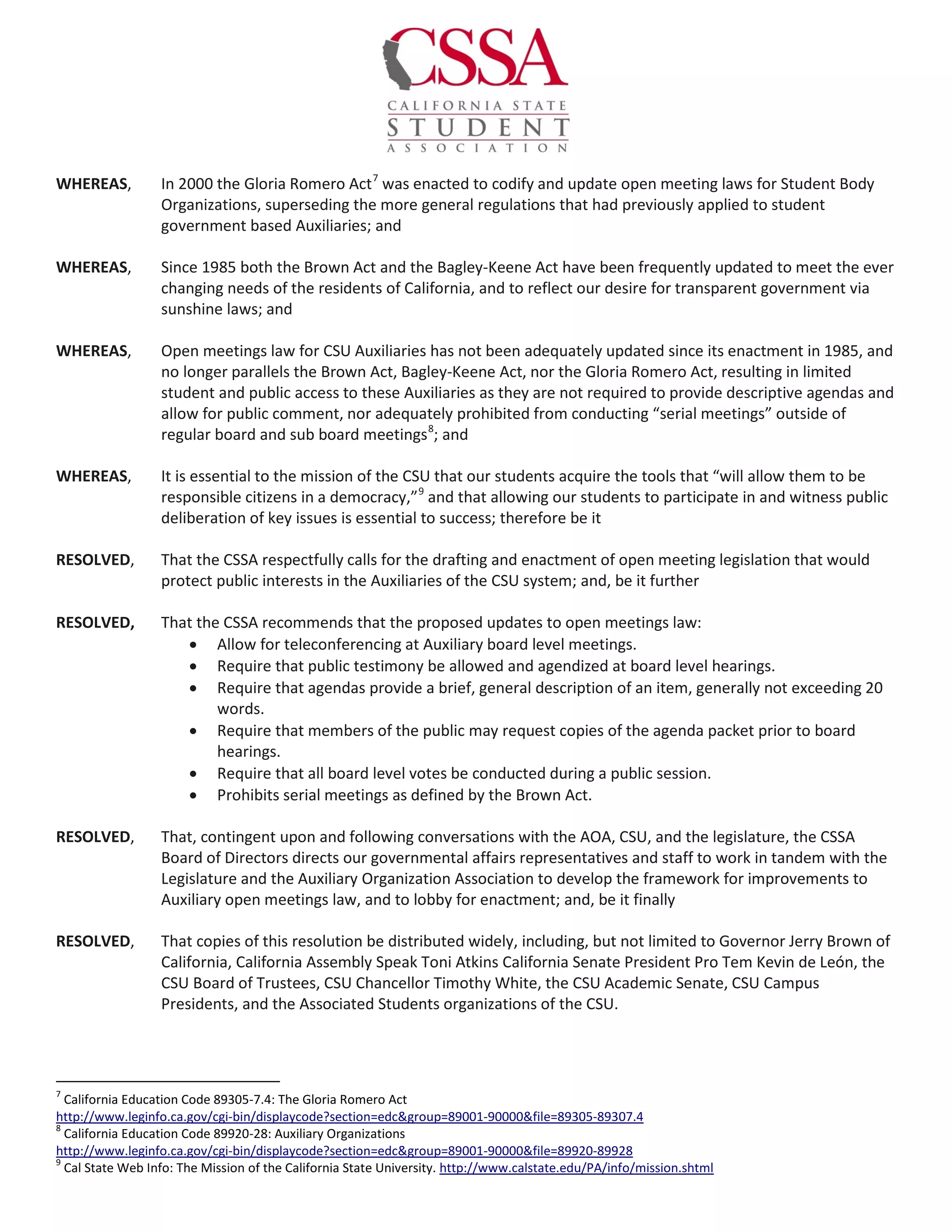 Support For Updating Open Meetings Law for Auxiliaries of the CSU | PDF