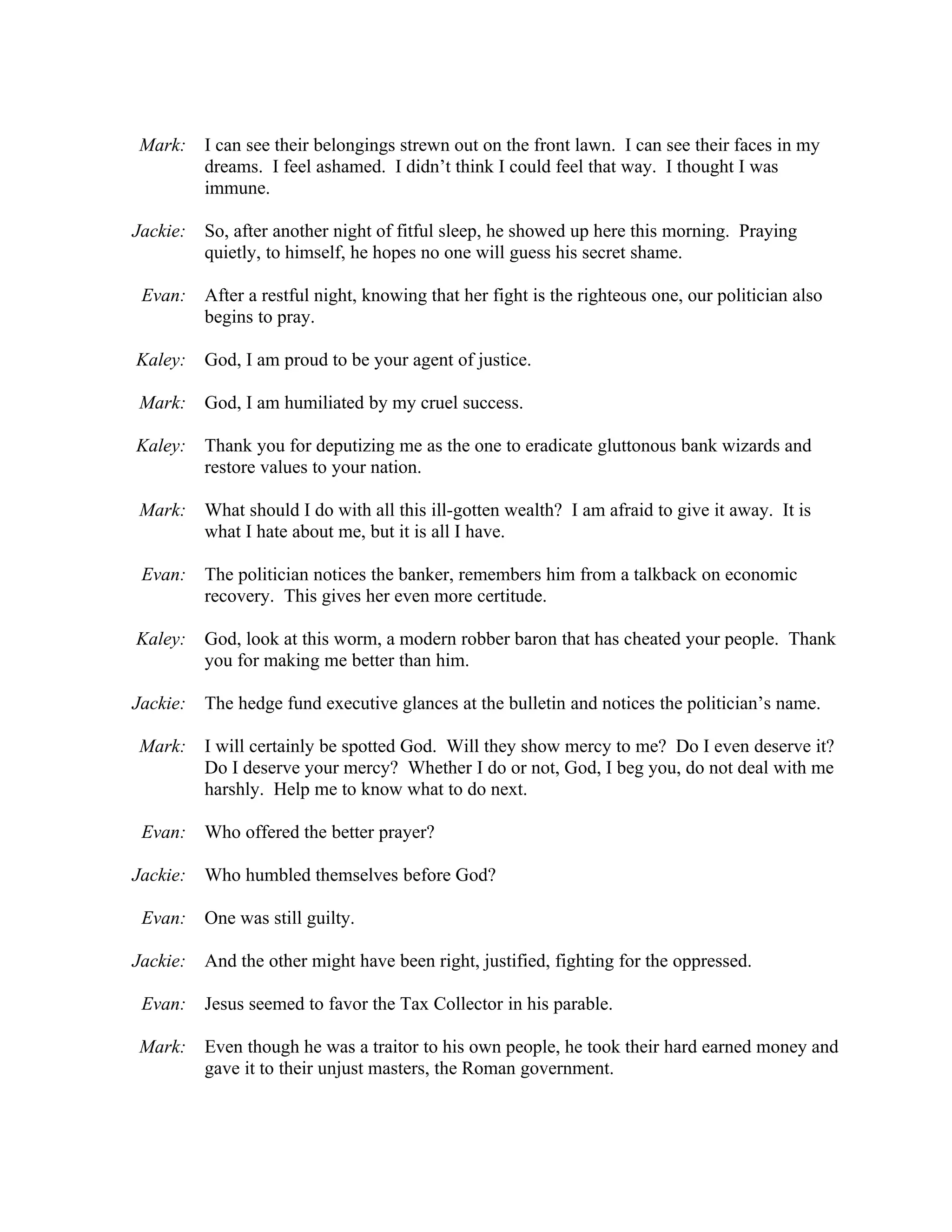 A Retelling of the Parable of the Pharisee and the Tax Collector | DOC