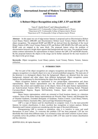 A Robust Object Recognition using LBP, LTP and RLBP | PDF