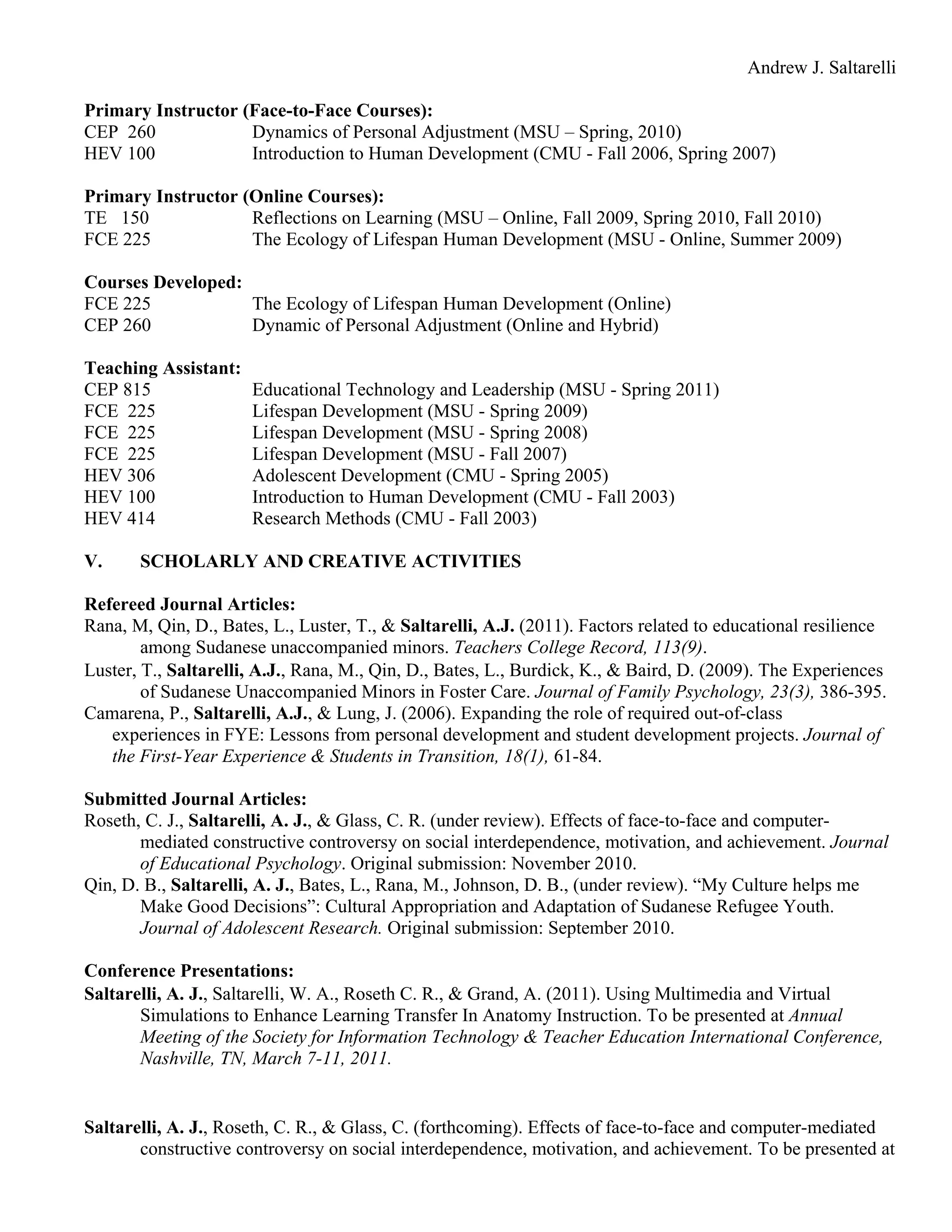 Andy Saltarelli - CV | PDF