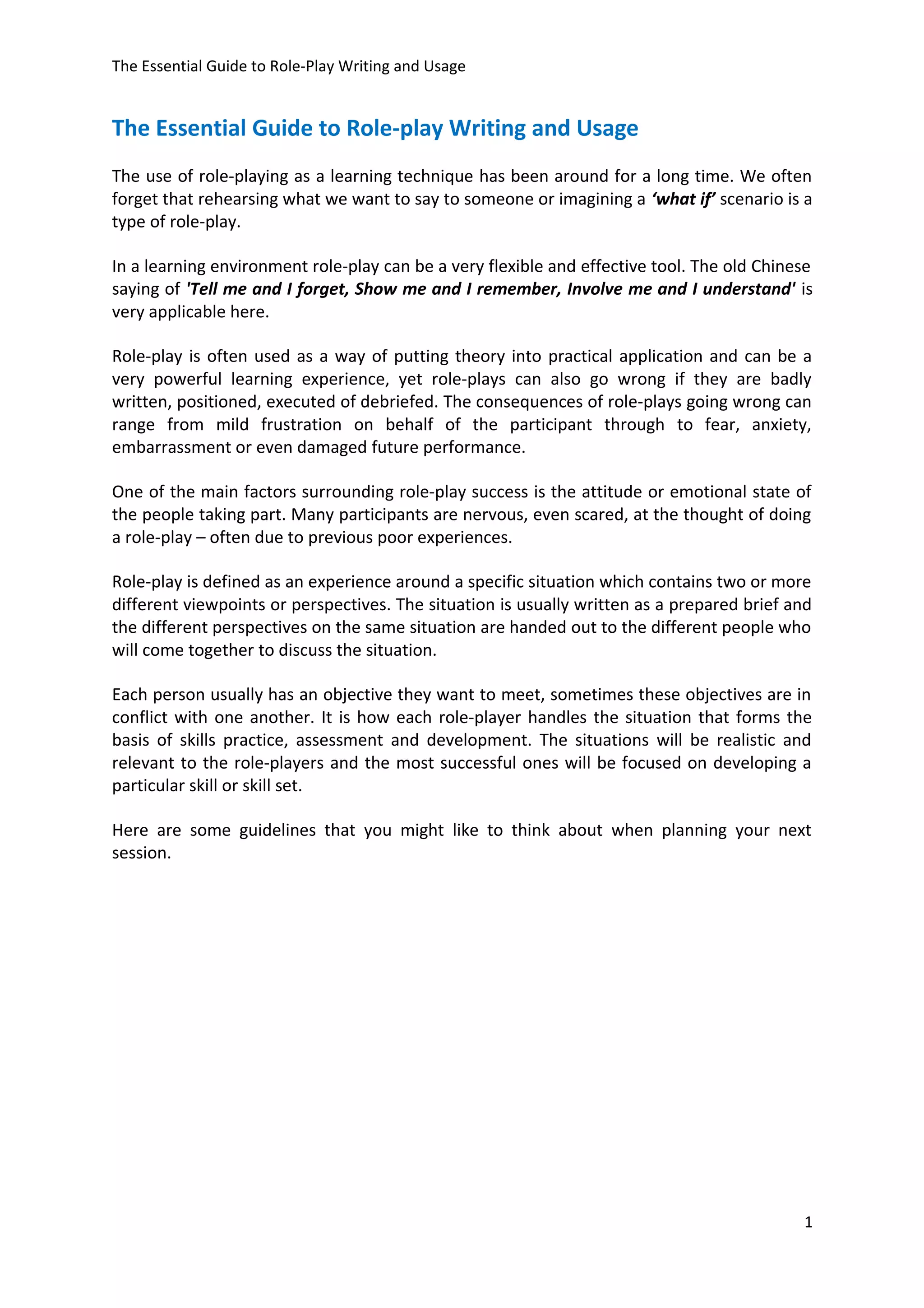 A simple guide to role plays | DOC