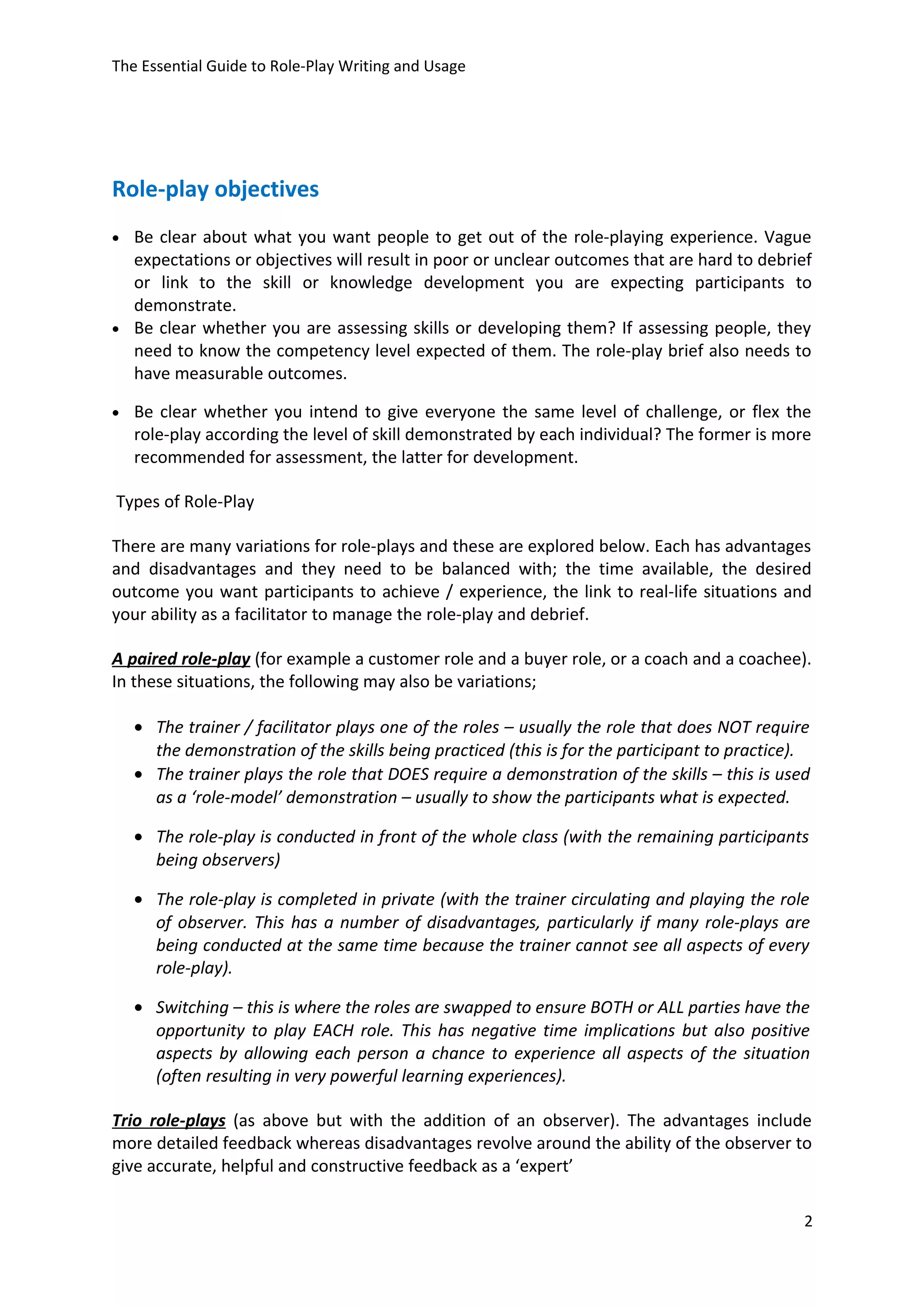 A simple guide to role plays | DOC