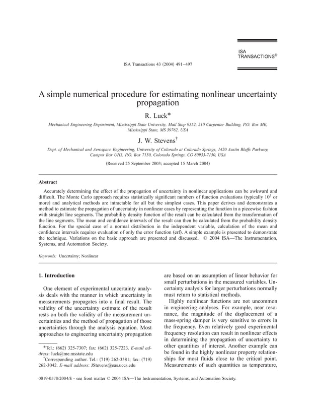 A Simple Method for Estimating Nonlinear Uncertainty Propagation | PDF